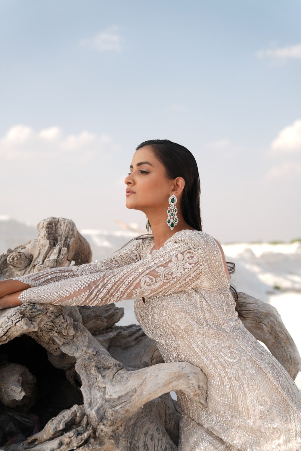 IVORY FISH CUT EMBELLISHED GOWN – House of Sikka online